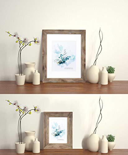 KAIWIN 100% Solid Wood Brown 11x14 Picture Frame 2 Pack Display Picture 8x10 with Mat, HD Glass Inside, Rustic Wooden Photo Frames for Wall Mounting