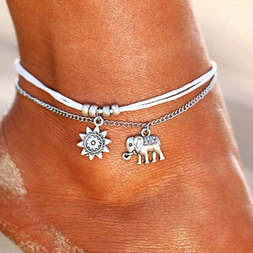 Artist Unknown Jeweky Boho Elephant Ankle Bracelets Silver Anklets Chain Sand Beach Foot Jewelry Barefoot Sandals for Women