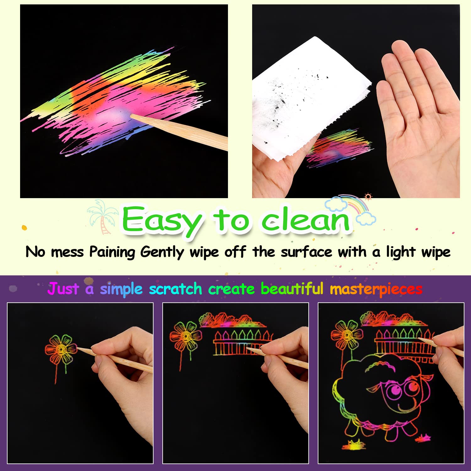 ZMLM Gift Christmas for Girl Art-Craft Kit: Rainbow Scratch Paper Magic Art Craft Project Supply Toddler Drawing Activity Kid Travel Toy Age 3-12 Year Old Birthday Gift