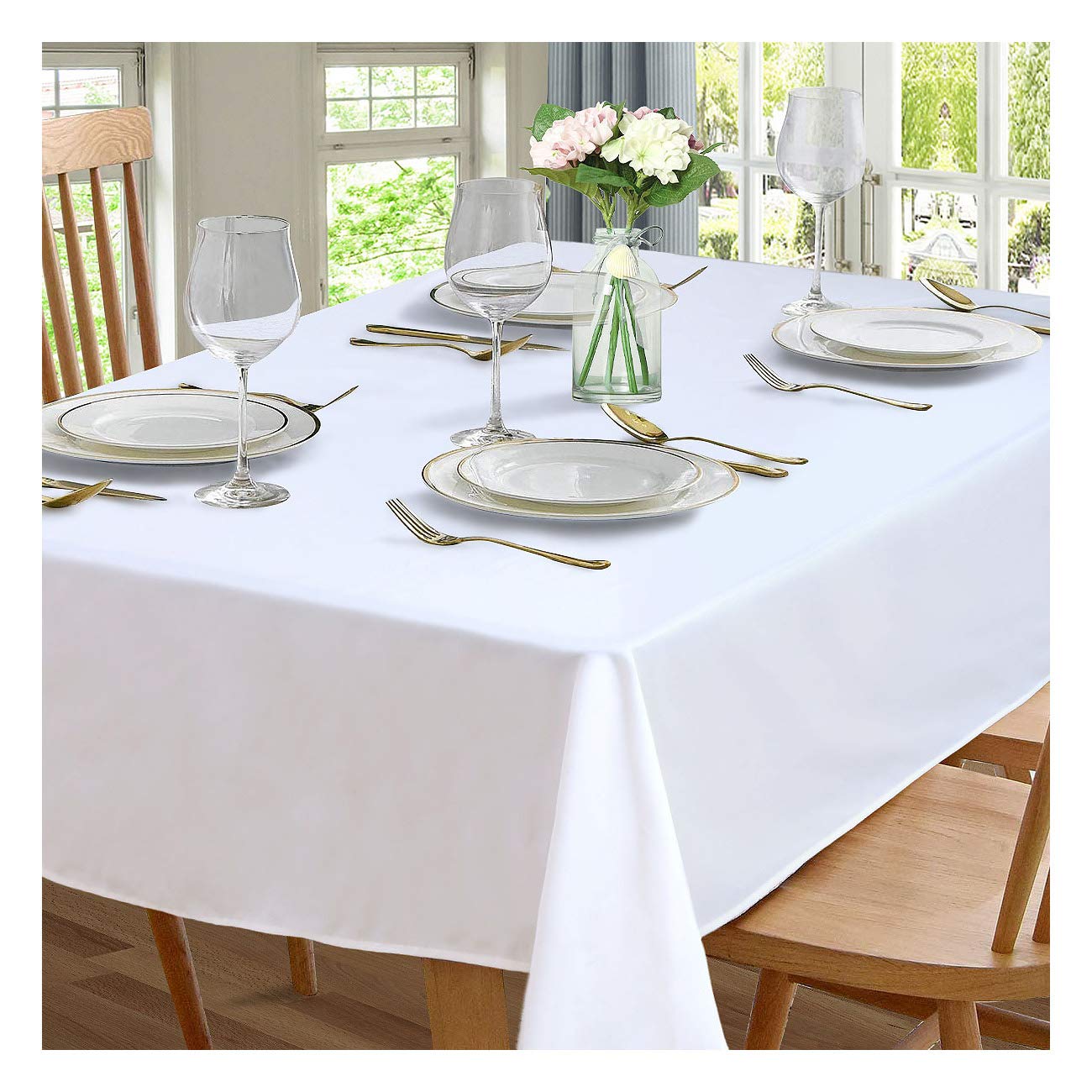 SoarDream Wedding Tablecloth Rectangle 60x84 Inch White Fabric Table Cloth Water Resistant Table Cover for Baby Shower Banquet Parties Decoration