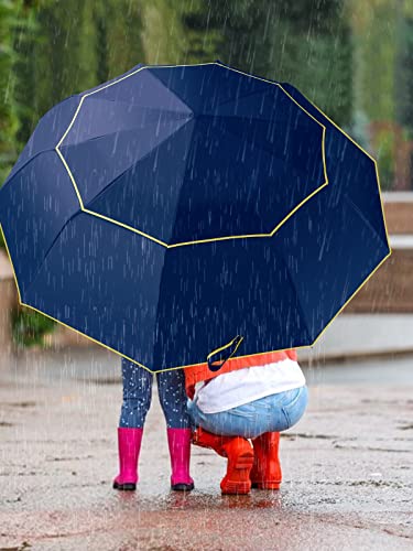 Kalolary Extra Large Golf Umbrella Automatic Open Folding Umbrella Windproof Compact Large Double Canopy Umbrella Travel Folding Umbrella Strong Oversized Rain Umbrellas for Home Family Use (Blue)