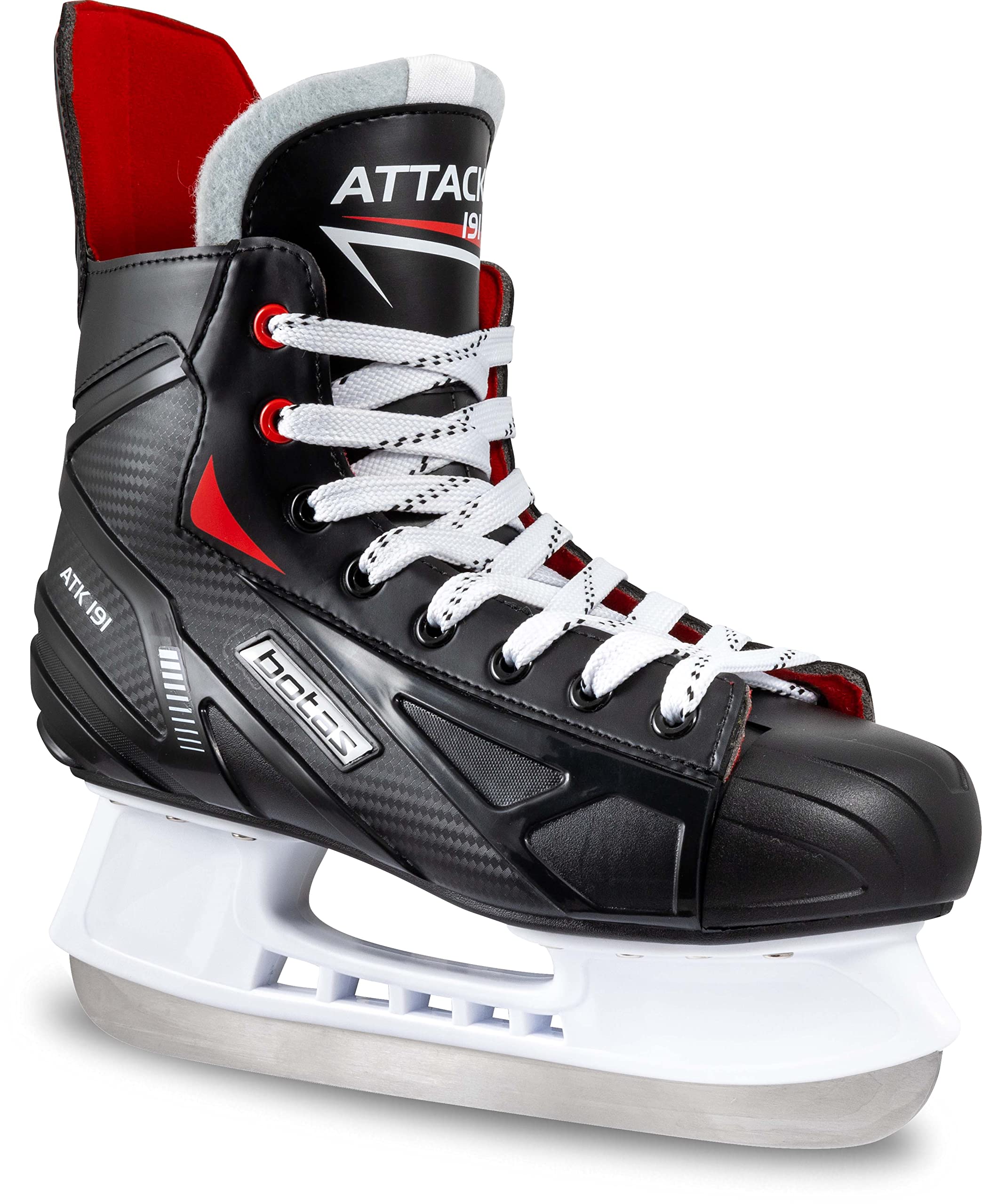 Botas - ATTACK 191 - Men's Ice Hockey Skates | Made in Europe (Czech Republic) | Color: Black/Red/White, Men's 12