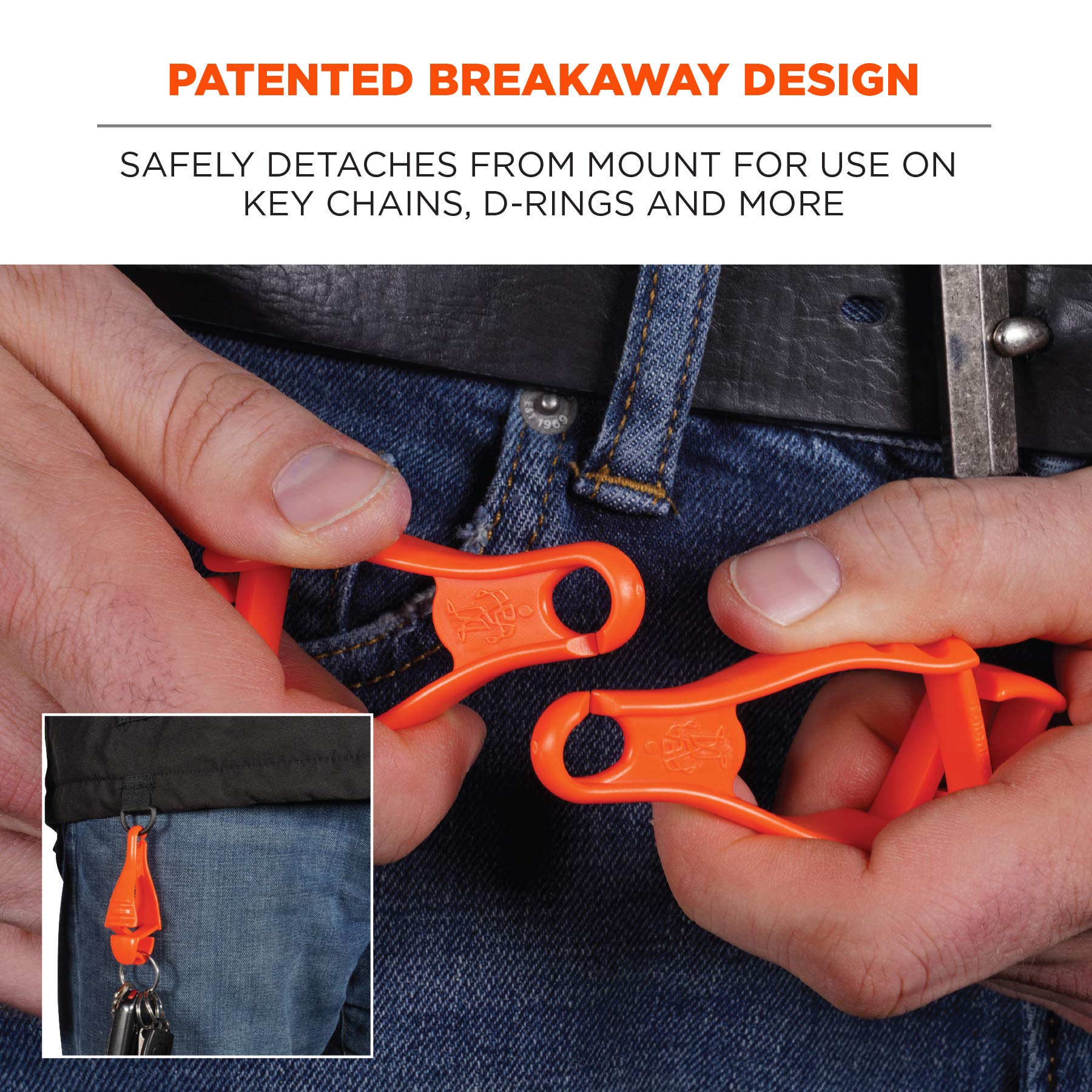 Ergodyne Squids 3400 Glove Clip Holder with Dual Clips, (Pack of 6), Orange