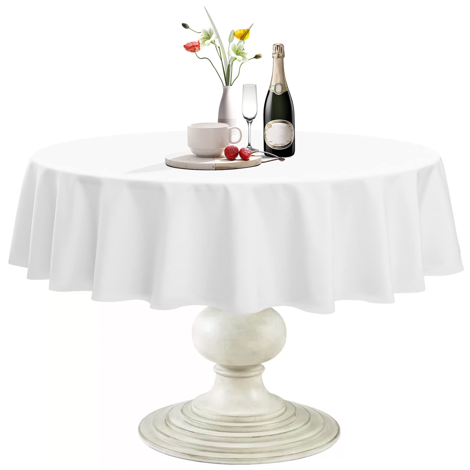 Softalker Round Tablecloth, Waterproof & Stain Resistant Table Cloth Wrinkle Free Fabric Washable 210GSM Polyester Table Cover for Spring/Party/Outdoor - 60 inch,White