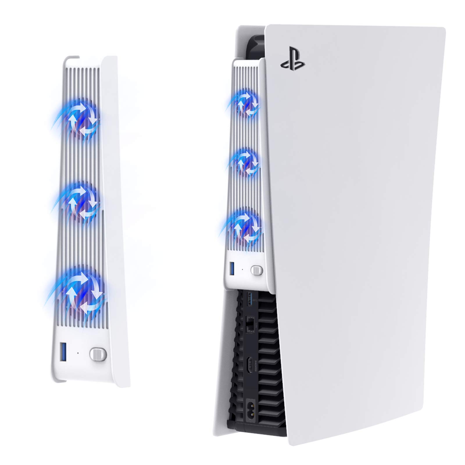 FYOUNG Slim Cooling Fan for Sony Playstation 5 Digital Edition & Ultra HD Console, Cooling System for PS5 with 3 Cooling Fans and USB Port (White)