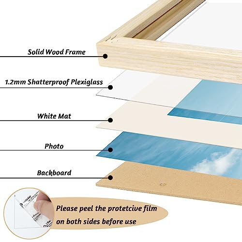 Kilarero 12x16 Picture Frame Set of 2, Made of Solid Wood Covered by Plexiglass Display 11x14 with Mat or 12x16 Without Mat for Wall or Tabletop, Photo Frame for Horizontal and Vertical Display(Natural,12x16)
