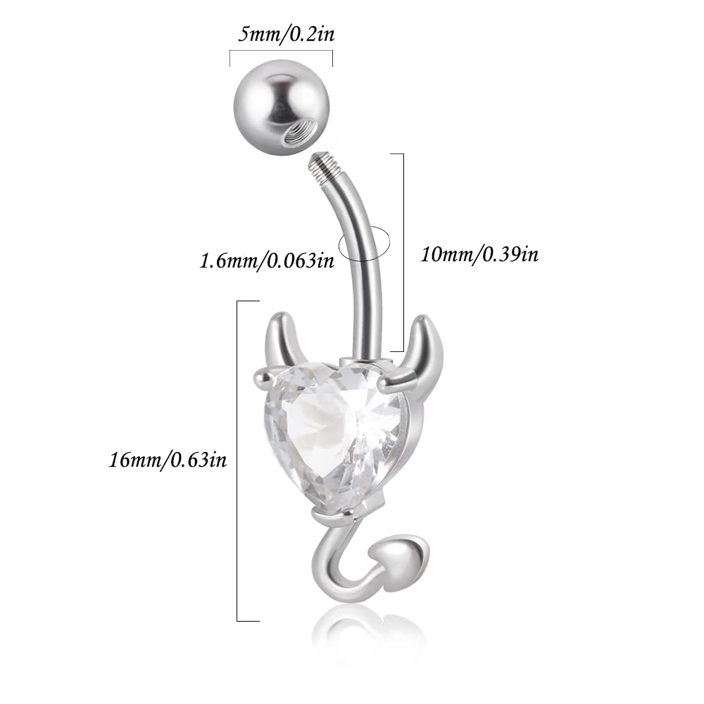 CHUANCI 12pcs Belly Piercing Kit - 3PCS 14G Devil Crystal Belly Button Ring with 6PCS 316L Steel Piercing Needles and Piercing Clamp Belly Kit
