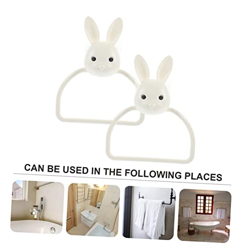 FONDOTIN 2pcs Towel Rack Wall Hanger Hooks Towel Rack Wall Mounted Beach Towel Clip Bath Towel Holder Round Towel Holder Year of Rabbit Decoration Towel Hanger Cartoon Towel Holder White