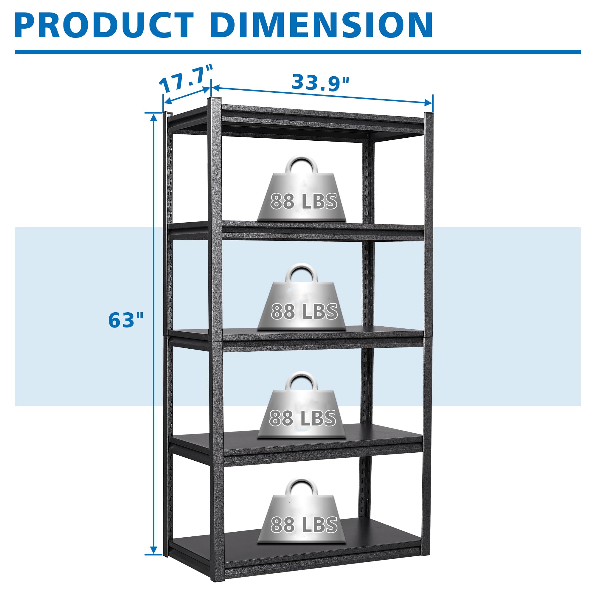 BYNSOE Garage Shelving Heavy Duty Storage Shelves for Garage Storage Rack Adjustable 5 Tier Metal Shelving Basement Garage Storage Shelves (5-Tier)