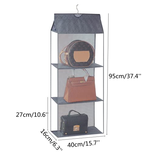 HAN SHENG 2 Pcs Mesh Handbag Storage Organizer Bag Breathable Hanging Handbag Purse Organizer Collection Storage Holder Transparent Purse Protector Storage Bag for Closet Shelf (3 Layer Grey)