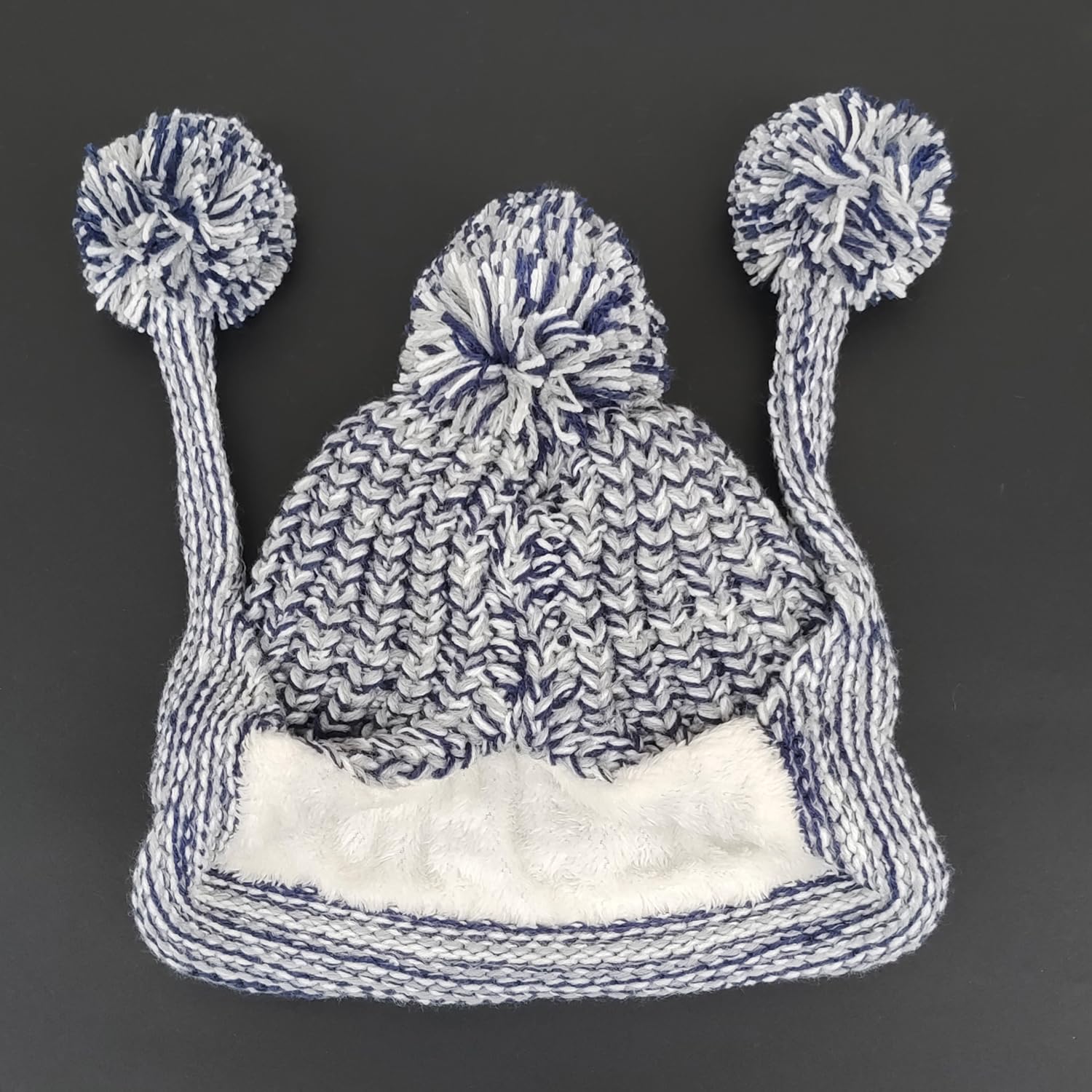 HUAMULAN Women Winter Sherpa Beanie Hats Knit Ear Flaps Peruvian Cover Ears Warm Fleece Lined Ski Snow Hat with 3 Pompom