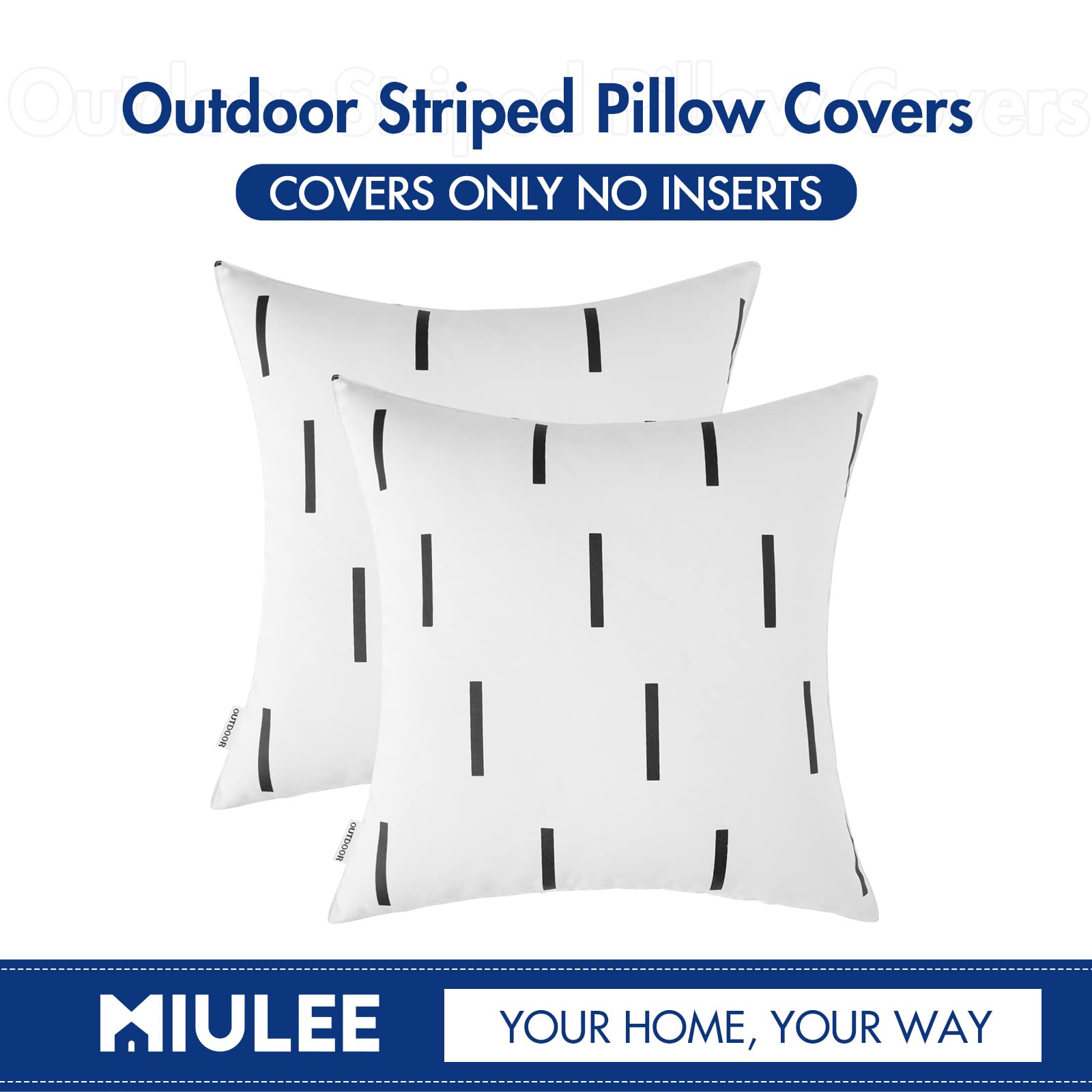 MIULEE Set of 2 Decorative Outdoor Waterproof Throw Pillow Covers Geometric Square Pillowcases Stripes Cushion Case for Patio Garden Couch Tent Sofa Bedroom 20 X 20 Inch Pure White