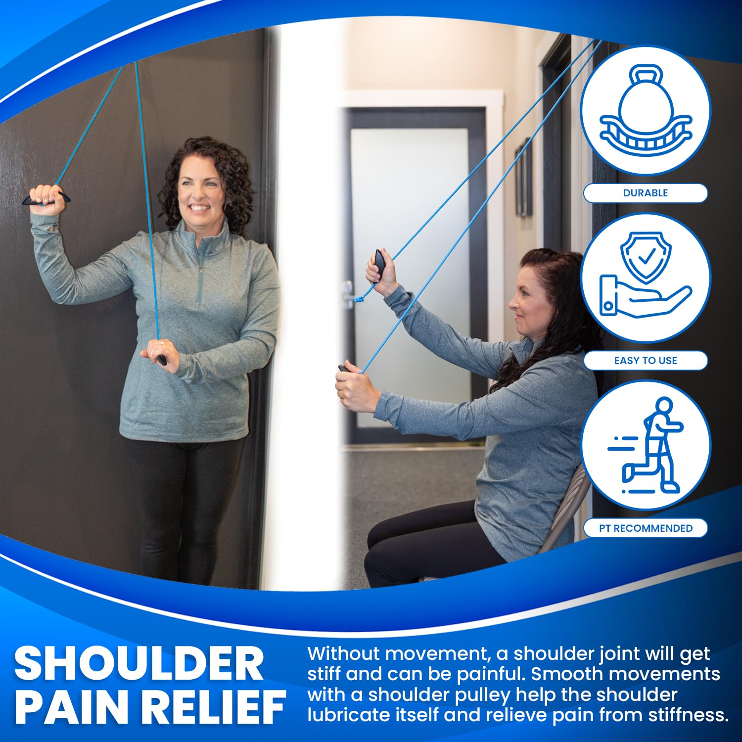 RangeMaster BlueRanger Shoulder Pulley w/ Patient Guide, Aids Recovery, Rehabilitation & Range of Motion | Metal Bracket (FSA/HSA Approved)