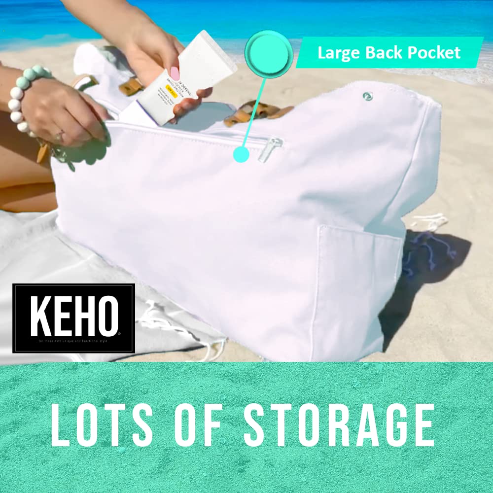 Keho Waterproof Canvas Beach Bag with Pockets For Women (Sandproof) - Navy …