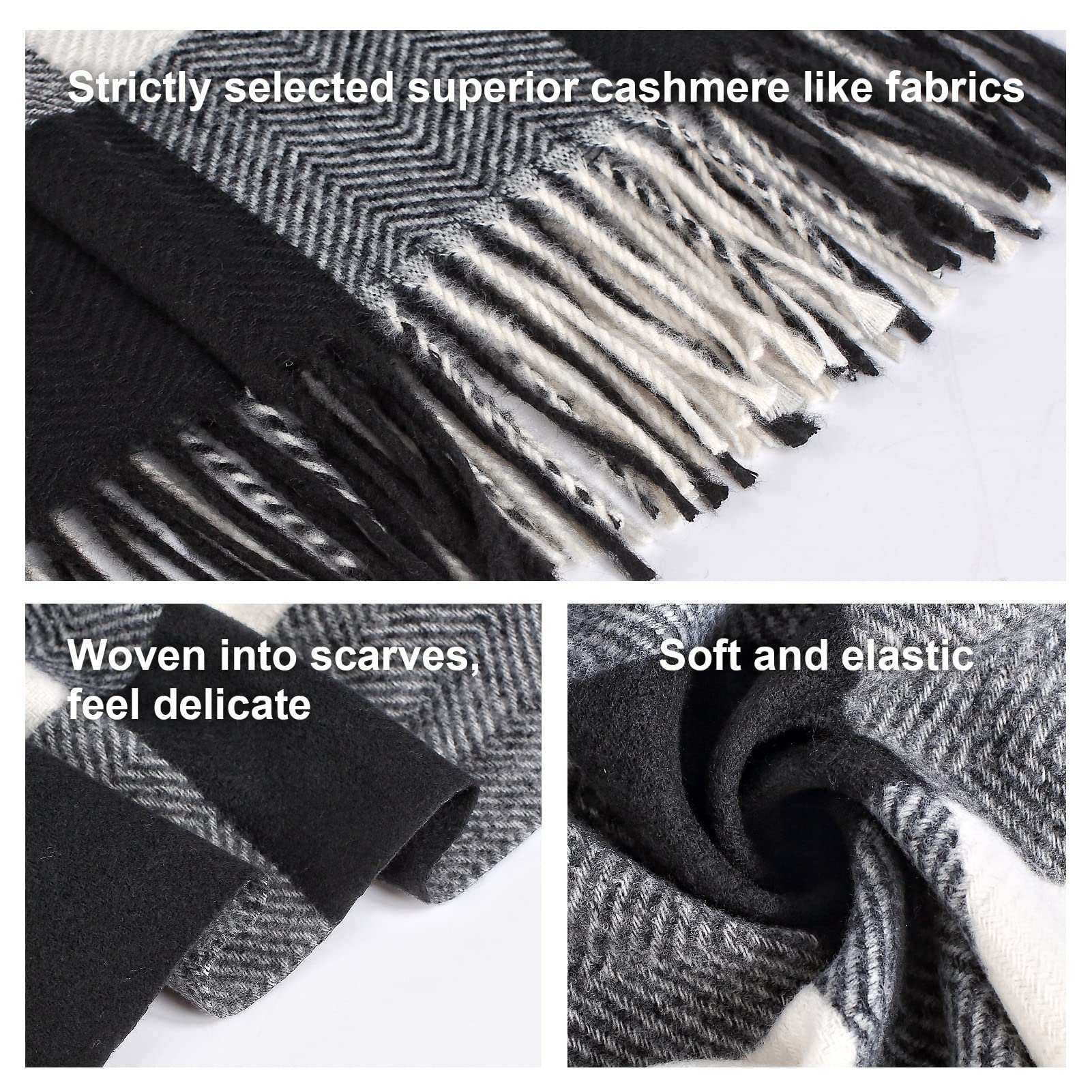 Black Plaid Full Cover Winter Warm Set, Scarf Beanie Hat Screen Gloves for Men Women