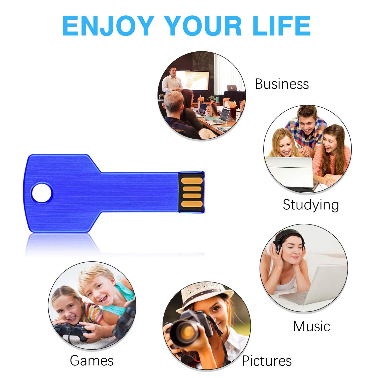 RAOYI 10 Pack 2GB USB Flash Drive USB 2.0 Metal Key Shape Memory Stick Thumb Drive Pen Drive-Blue