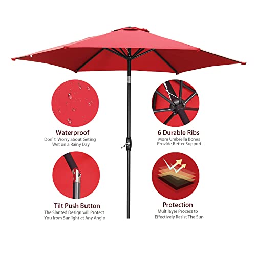 HYD-Parts 9FT Patio Umbrella Outdoor Table Umbrella,Market Umbrella with Push Button Tilt and Crank for Garden, Lawn, Deck, Backyard & Pool (Red)