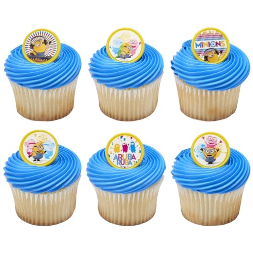 DecoPac Despicable Me™ Celebrations Cupcake Rings, 24 Minions Cupcake Decorations, 6 Minion Designs On Yellow Rings - 24 Pack