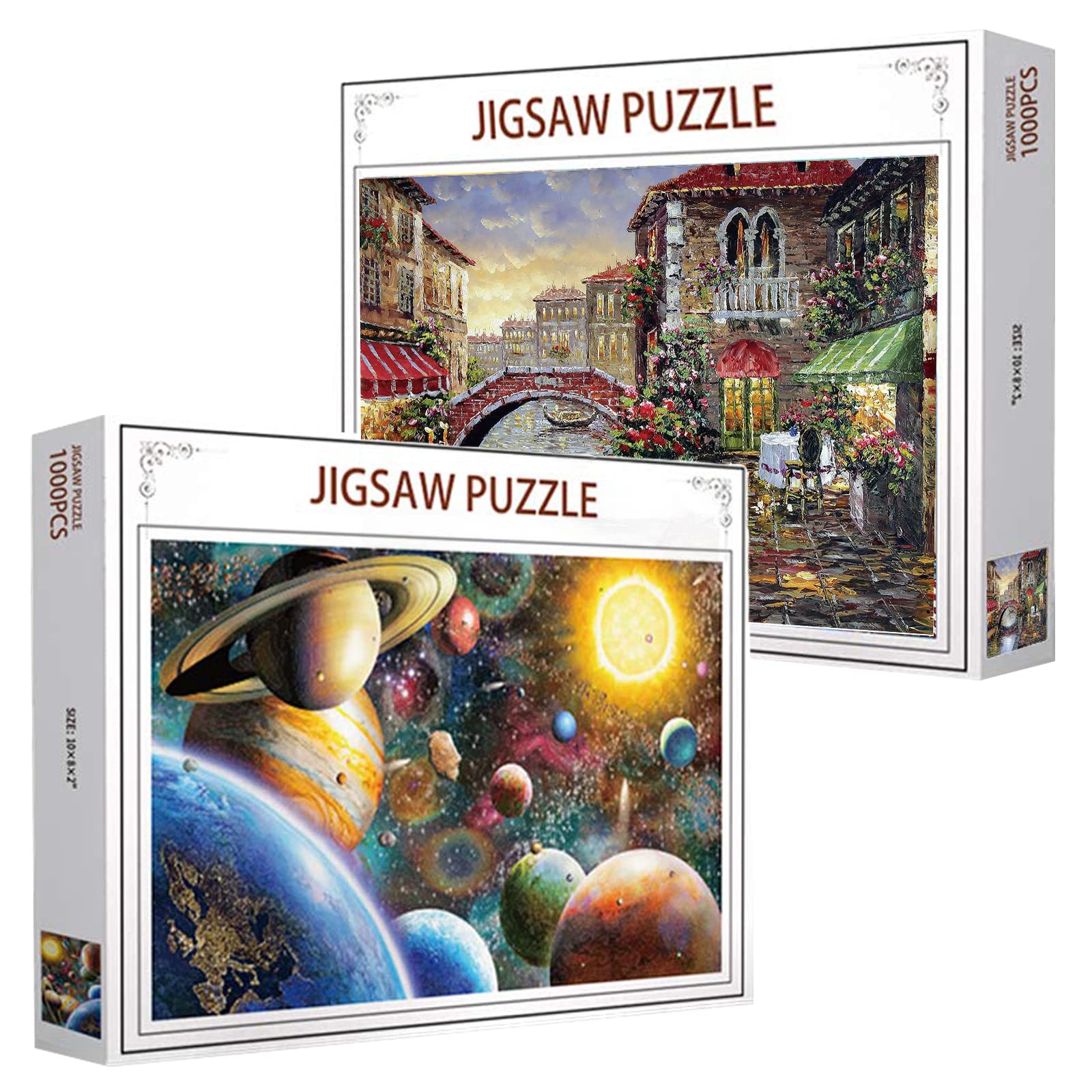 Jigsaw Puzzles 2-Pack 1000 Pieces, for Adults Families (Rose Town & Space Traveler) Pieces Fit Together Perfectly