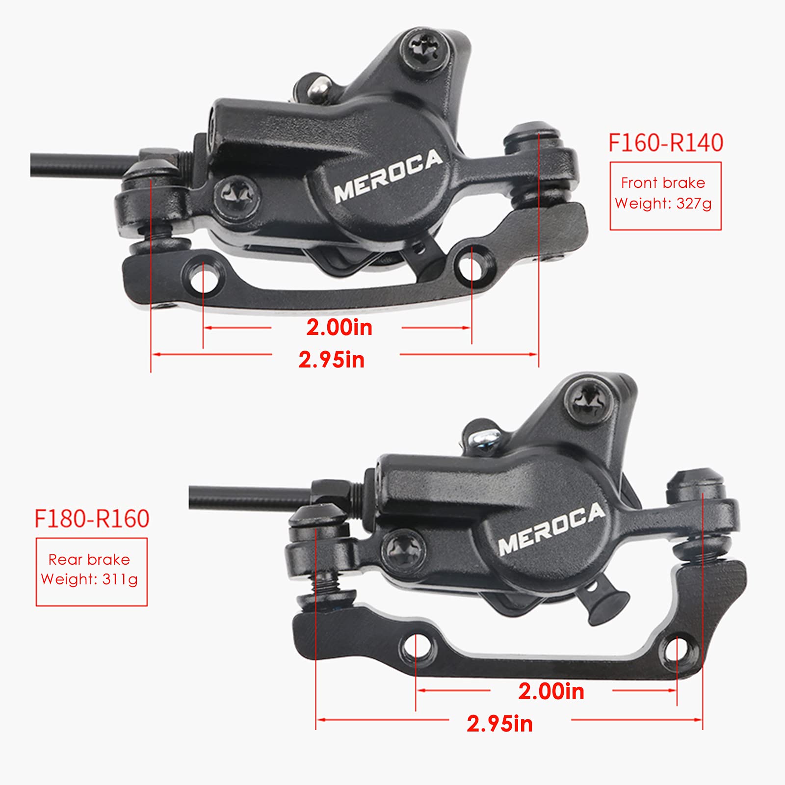 Bicycle Disc Brake Kit, MTB Hydraulic Disc Brakes Set with Calipers Left Front 800mm Right Rear 1400mm Hydraulic Brake Set for Mountain Bike, MTB, Ebike, Scooter