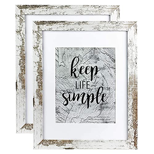 kennethan 11x14 Picture Frame Rotten White 2 Pcs in 1 set 11x14 Frame can Display 8x10 Picture with Mat or 11x14 Without Mat on the Wall