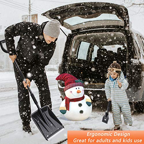 Elefama 3-in-1 Snow Shovel Kit for Car Emergency Driveway Snow Removal with Ice Scraper and Snow Brush Window Windshield Portable Collapsible Snow Shovel for Backyard Trucks SUV Deck Stairs