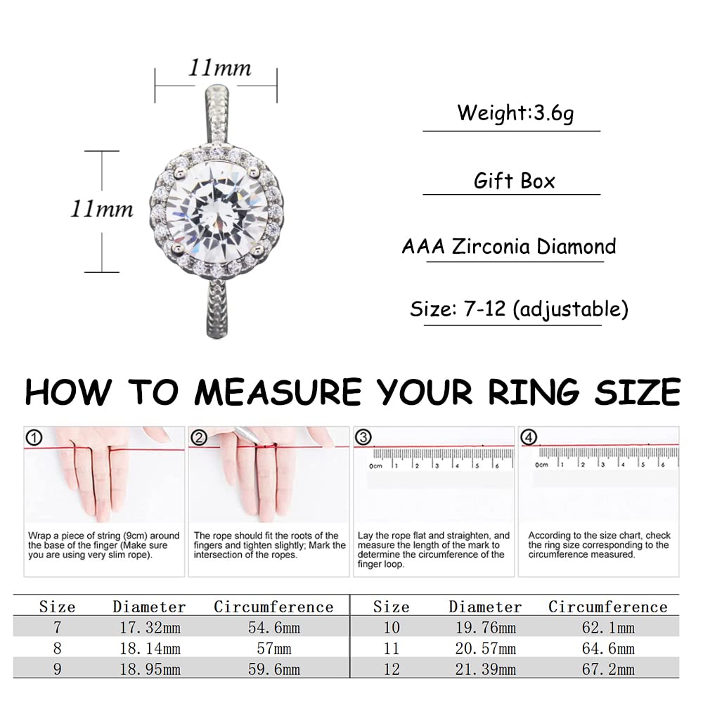 CHERUBIC Platinum Plated Round Halo Adjustable Ring For Women Crystal Cubic Zirconia Diamond Birthstone Rings