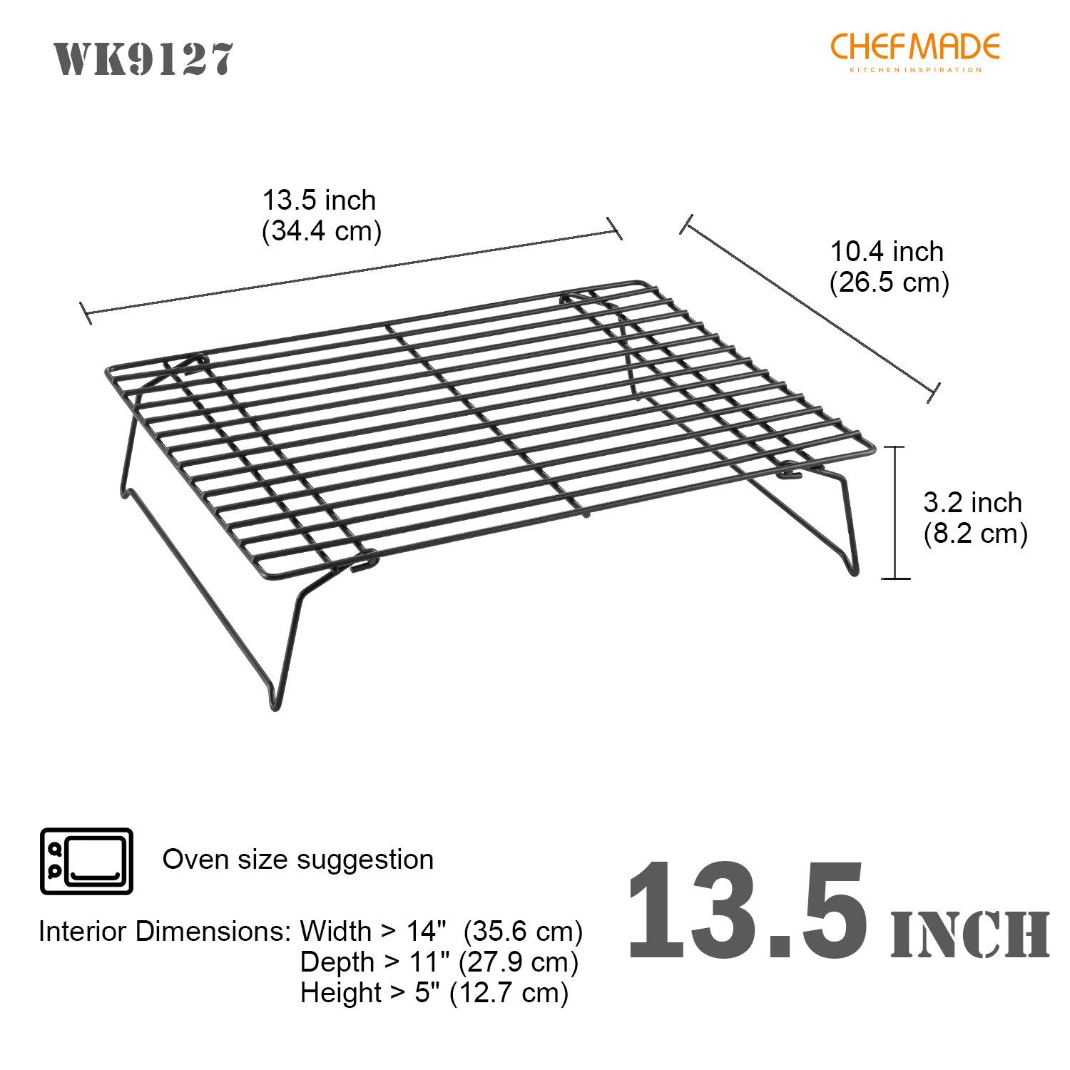 CHEFMADE Baking and Cooling Rack Set, 13.5-Inch 3-Tier Non-Stick Stackable Collapsible Rectangle Wire Rack for Oven Baking (Black)