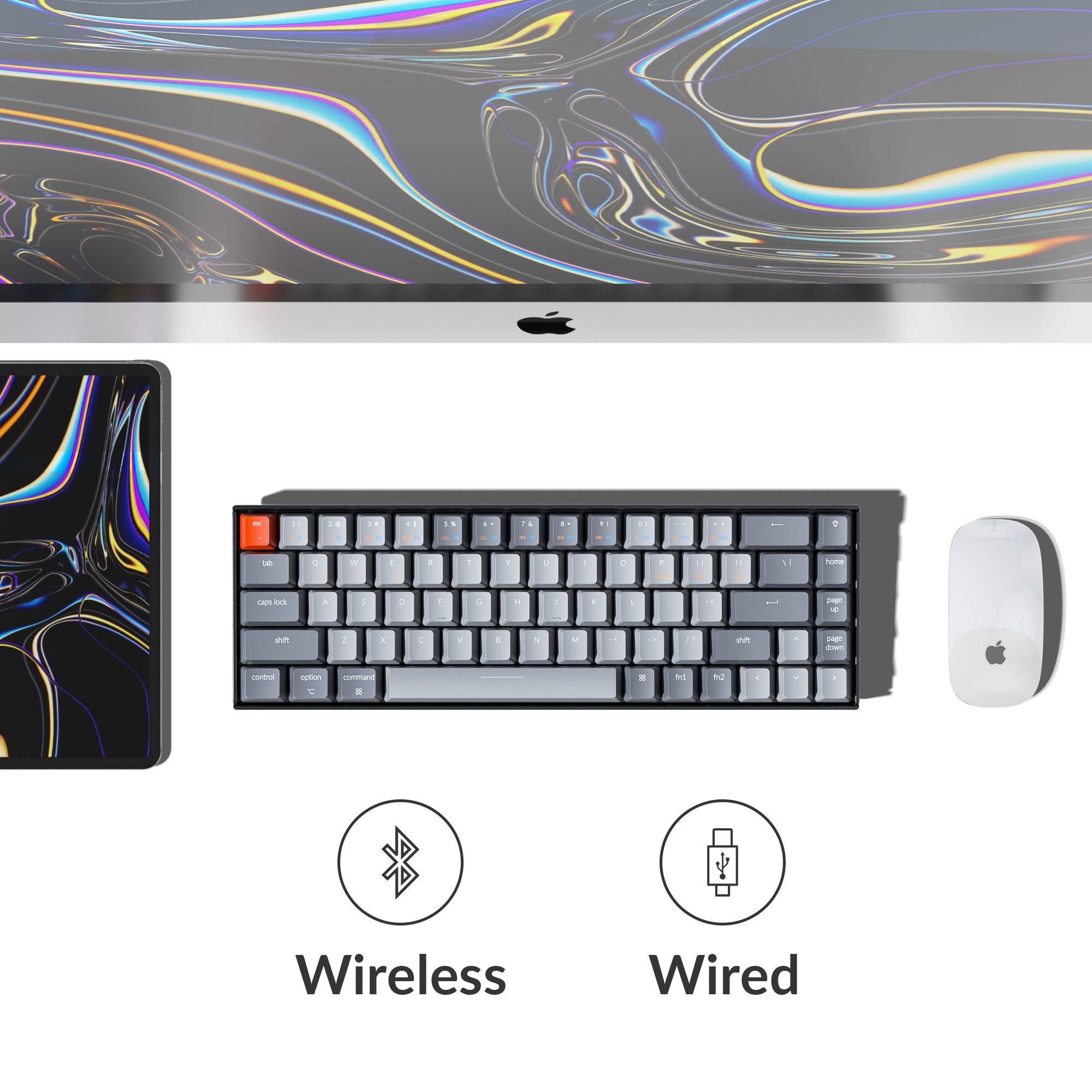 Keychron K6 65% Compact 68 Keys Wireless Mechanical Keyboard for Mac, Hot-swappable White Backlight, Bluetooth, Multitasking, Type-C Wired Gaming Keyboard for Windows with Gateron Brown Switch