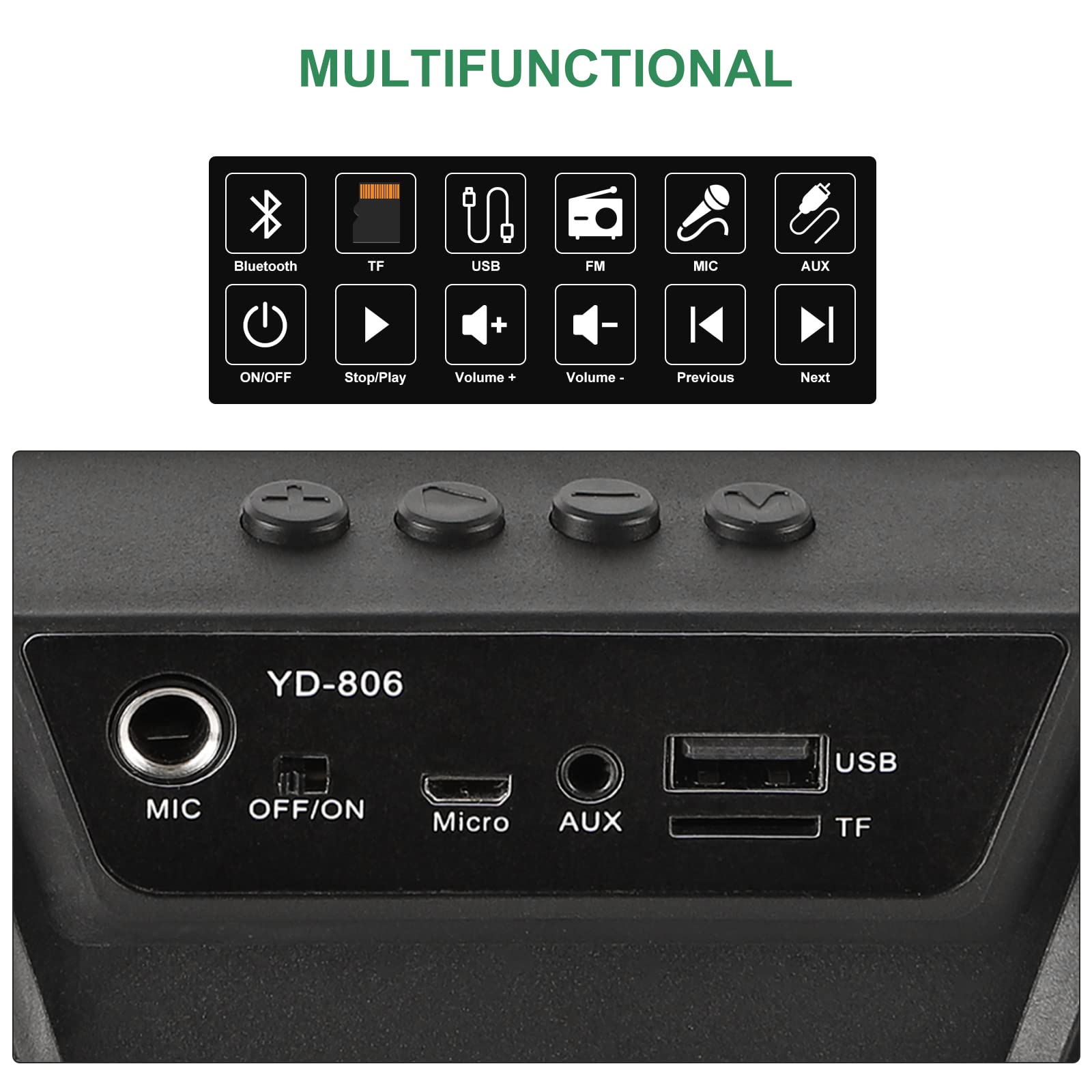 Bluetooth Karaoke Machine with 1 Wired Microphone, Wireless Portable Karaoke System Stereo Music Player, Supports TF/USB/FM/BT/AUX/MIC, for Kids