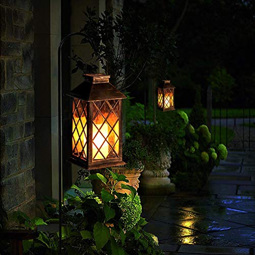 Solar Lantern Lights Hanging Lanterns Outdoor, PVC Waterproof LED Flickering Flameless Candle Decorative Solar Lantern, for Patio Courtyard Garden (2 Pack)