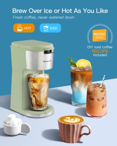 Famiworths Iced Coffee Maker, Hot and Cold Coffee Maker Single Serve for K Cup and Ground, with Descaling Reminder and Self Cleaning, Iced Coffee Machine for Home, Office and RV,Matcha Green