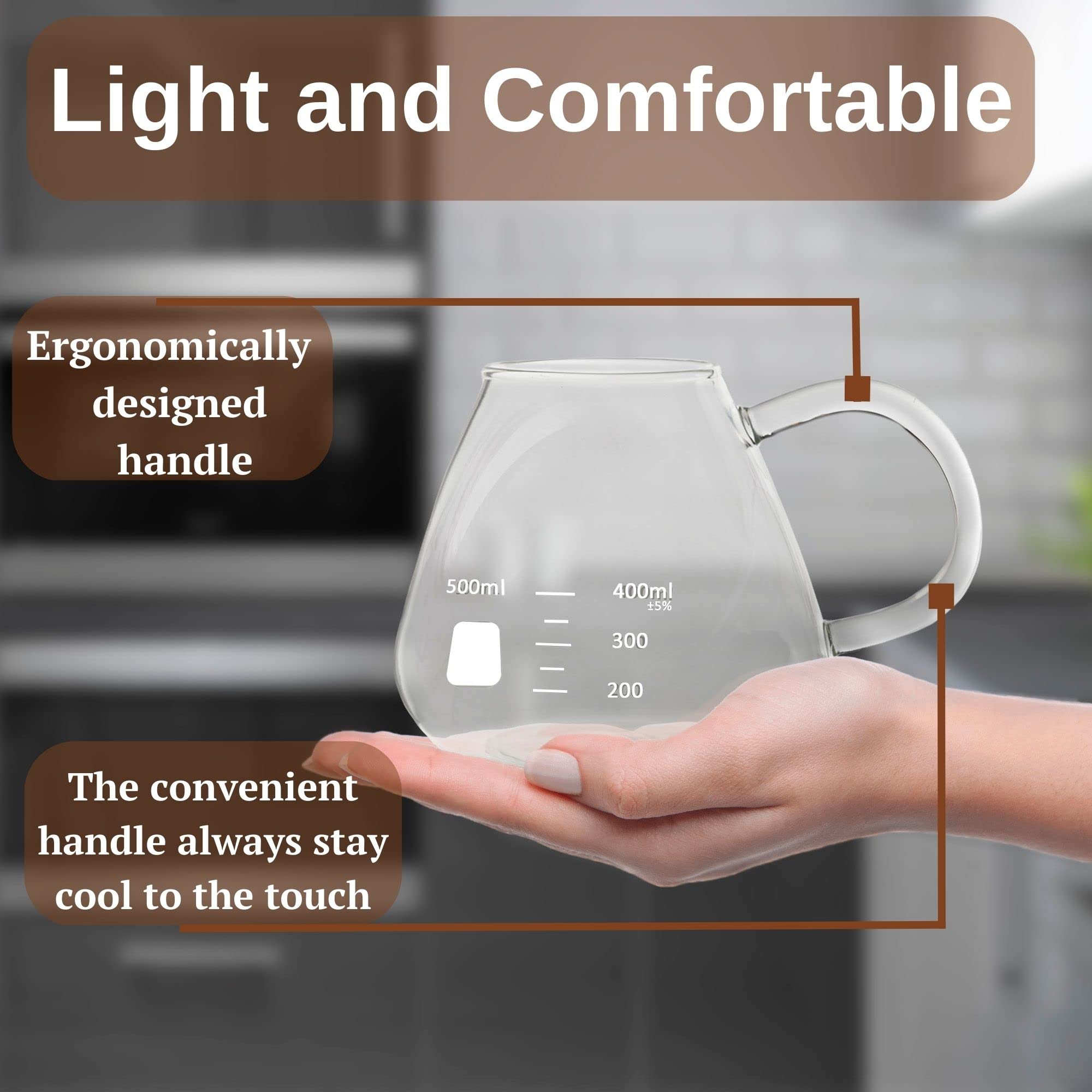 Erlenmeyer Flask Mug - Beaker Coffee Mug with Measurements - Borosilicate Thick Durable Glass 16.9oz (500mL) Capacity - Great Gift for Anyone who Loves Science & Chemistry