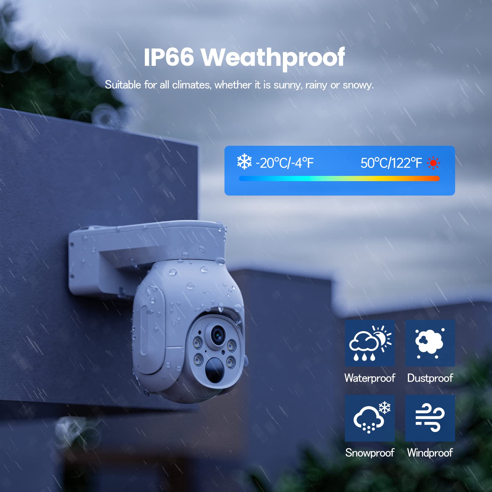 Camcamp PTZ Security Cameras Wireless Outdoor, 4PCS 4MP Wireless Battery Security Camera System with Spotlight & Siren Alarm, 2-Way Audio, Color Night Vision, Human Detection for Home Security, IP66