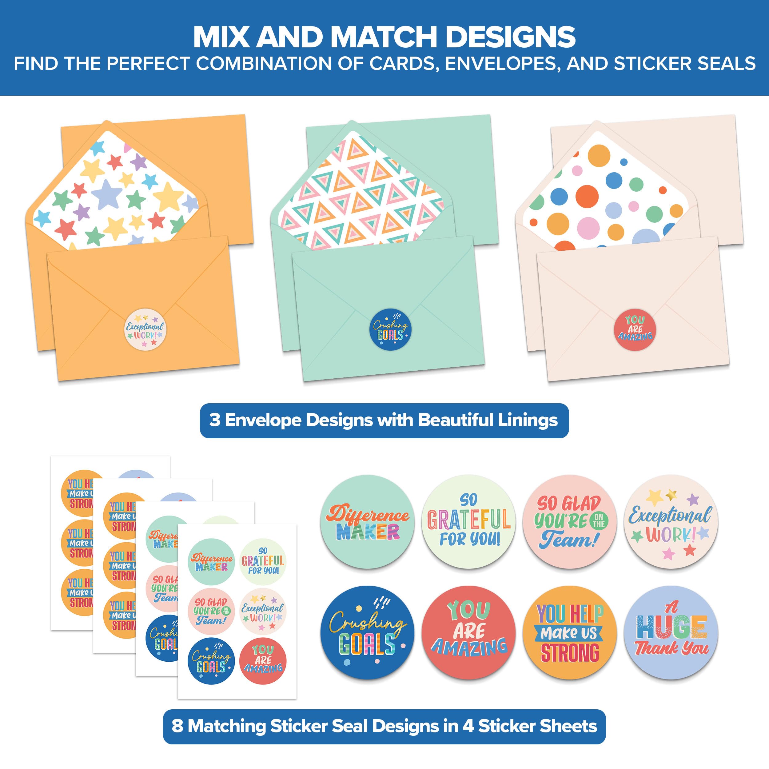 Decorably 24 Pack Gold-Foiled Employee Appreciation Cards with Envelopes & Stickers - 8 Designs Blank Inside Employee Appreciation Card, 6x4in Employee Thank You Cards for Employees Appreciation