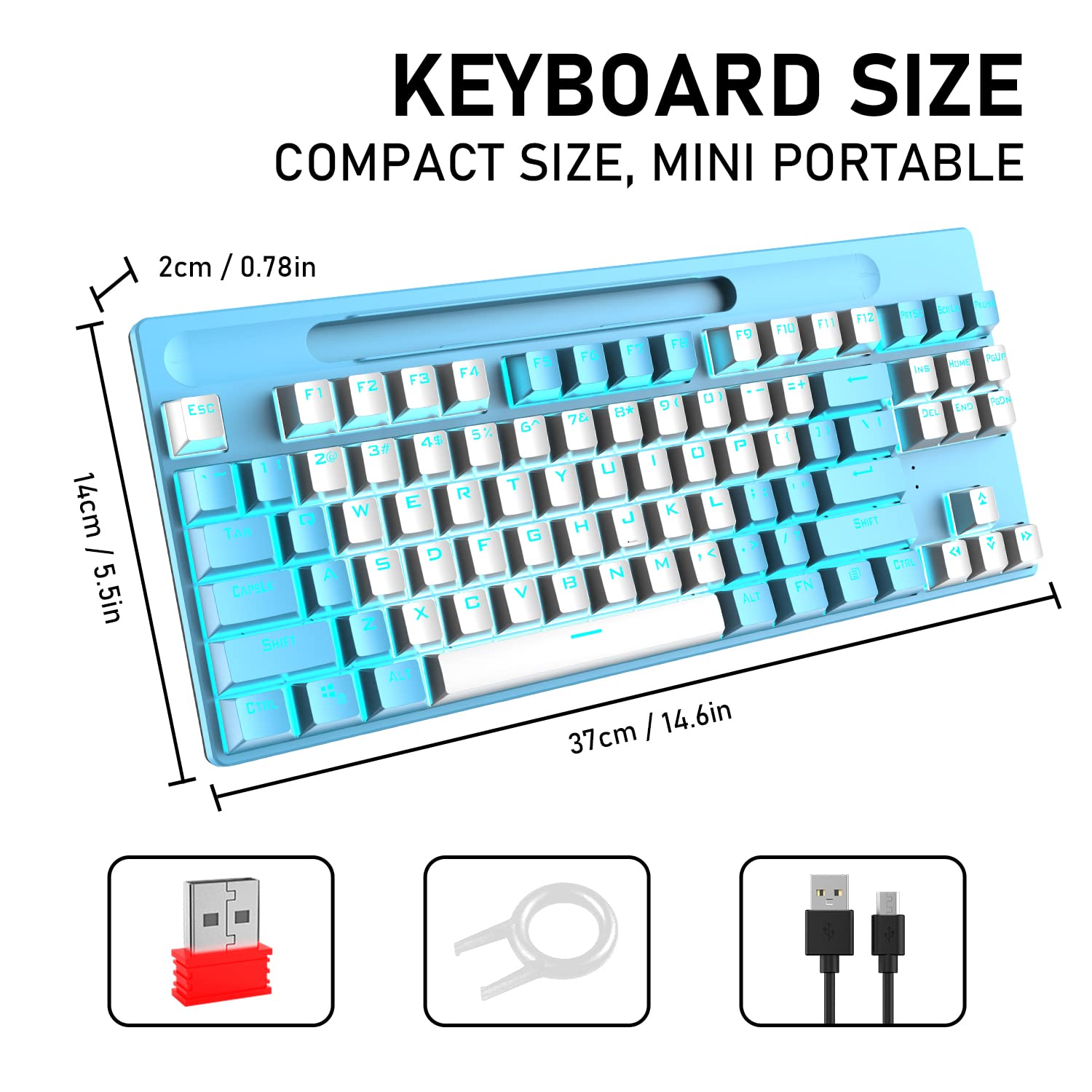 Bluetooth Mechanical Gaming Keyboard with LED Backlit 87 Anti-Ghosting Key Ergonomic Metal Plate Wired/Wireless 2.4Ghz USB Receiver Rechargeable 3300mAh Battery for PC Mac Gamer (Red Mix/Blue Switch)