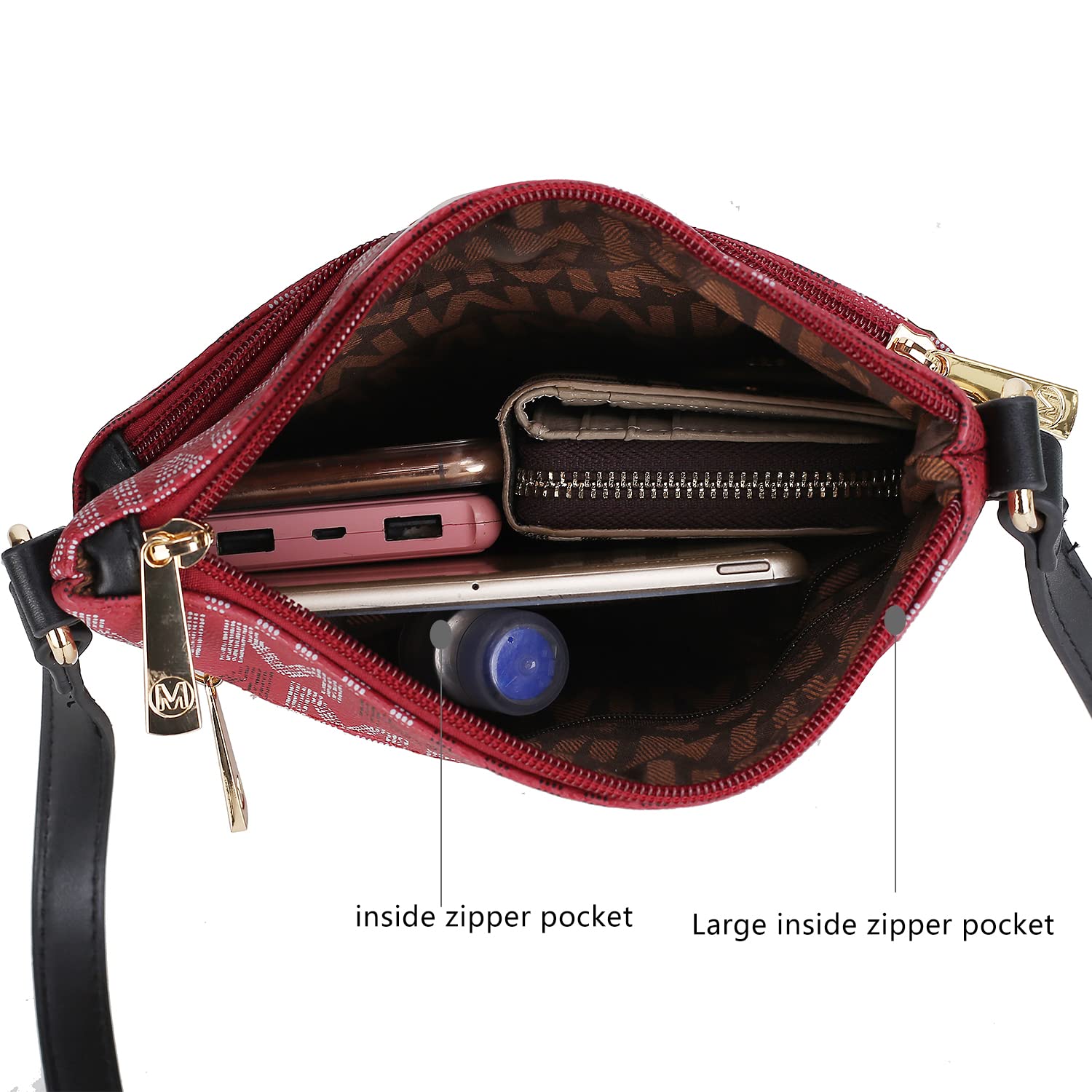 MKF Crossbody Bag for Women β PU Leather Triple Zip Messenger Handbag β Crossover Purse Pocketbook, Shoulder Strap Red