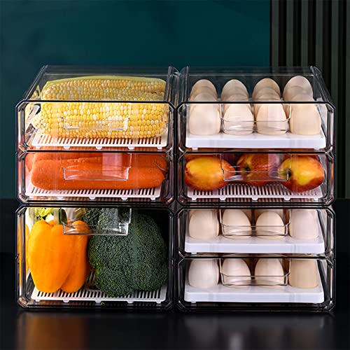 Food Storage Containers Pantry Organizer with Lids, Removable Drain Tray Fruit Vegetables Storage Rack Clear Fridge Storage