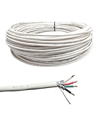 Custom Cable Connection 22 AWG 4 Conductor Stranded Shielded Plenum Cable White CL3P Jacket for Security/Alarm/Access Control/Sound - 500 FootPull Box