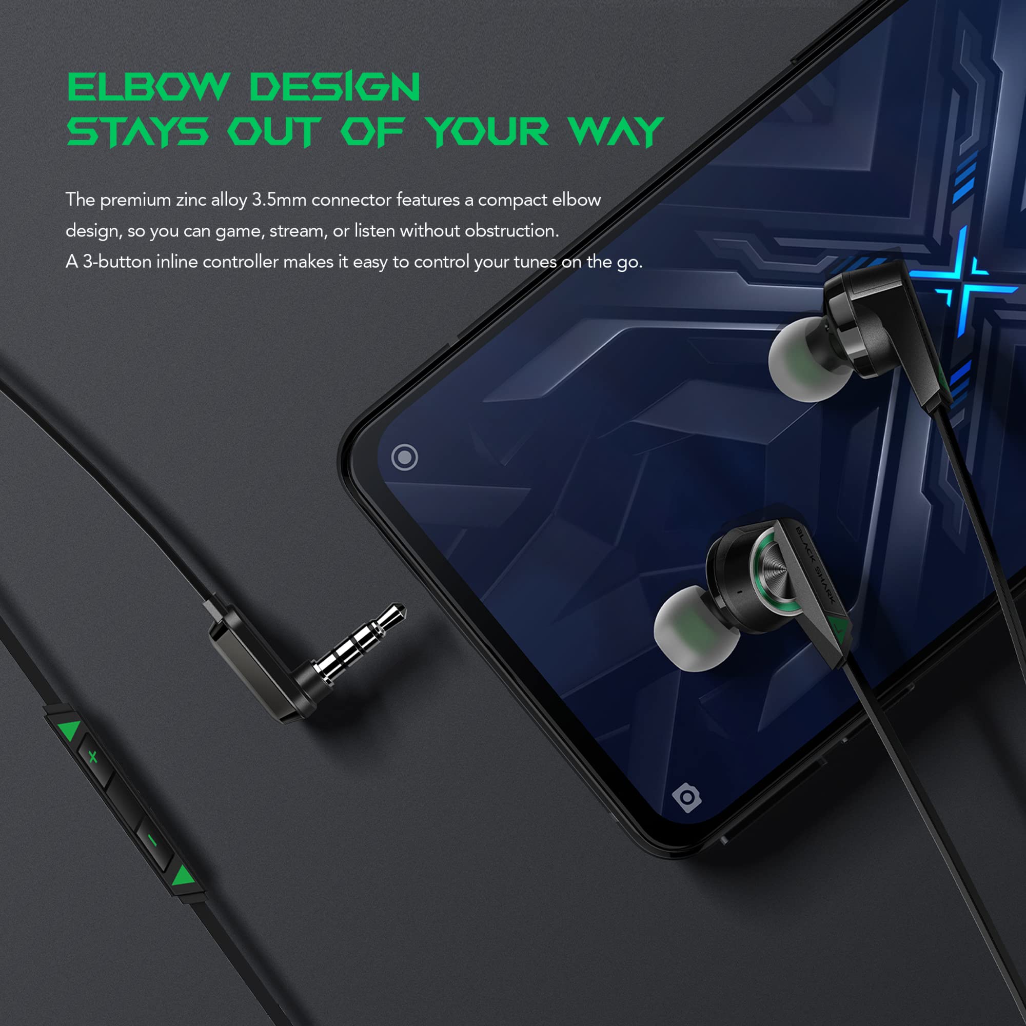 Black Shark Ear Buds Wired Earphones, 3.5mm Earbuds Headphones, Deep Base Noise Isolating Gaming Earbuds with Microphone & Volume Control, Compatible with iPad, Laptop, PC and Phone (Black)