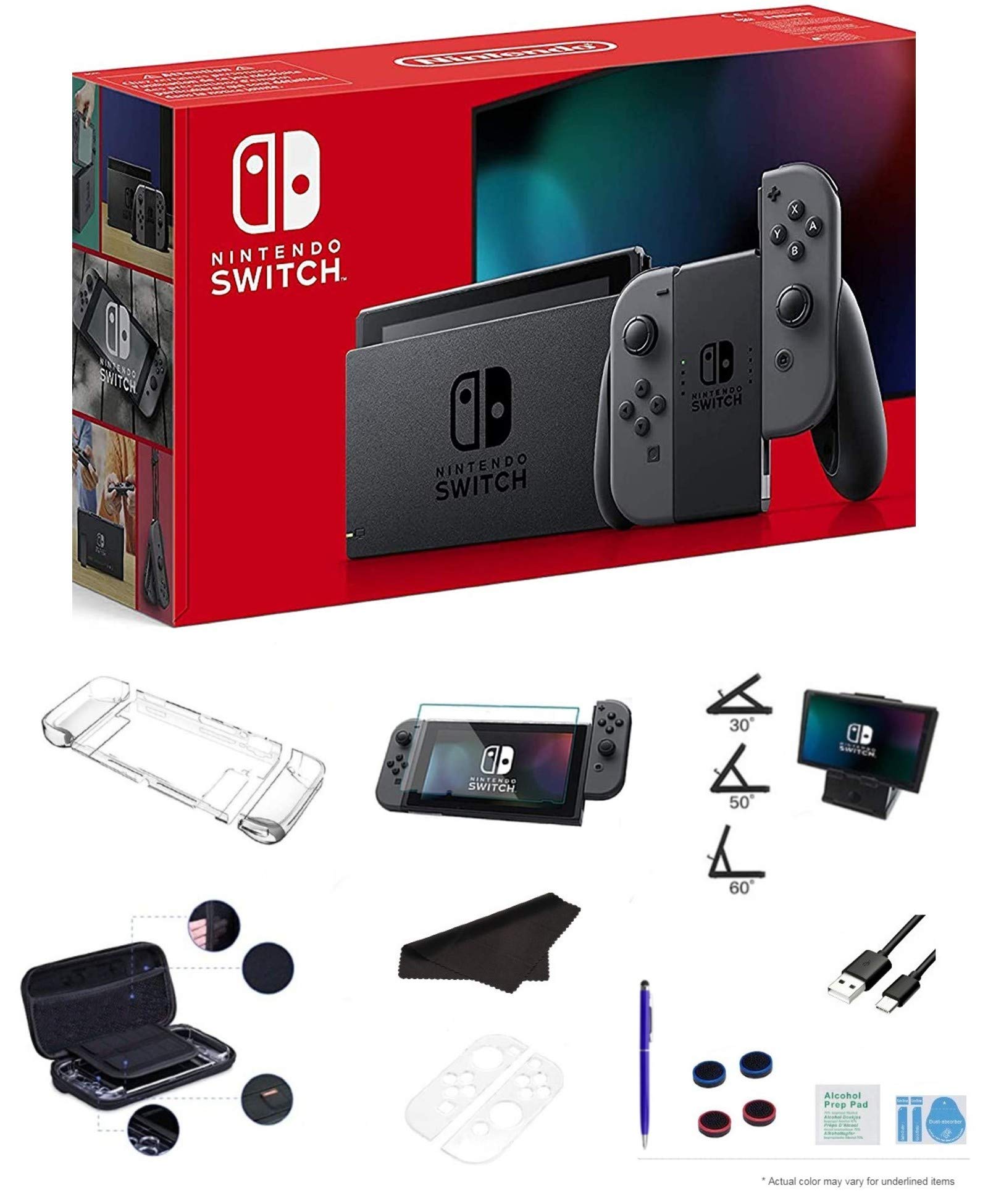 GALLIUMPI Newest Nintendo Switch 32GB Console with Gray Joy-Con, 6.2" Multi-Touch 1280x720 Display, WiFi, Bluetooth, HDMI Deluxe 13-in-1 Bundle