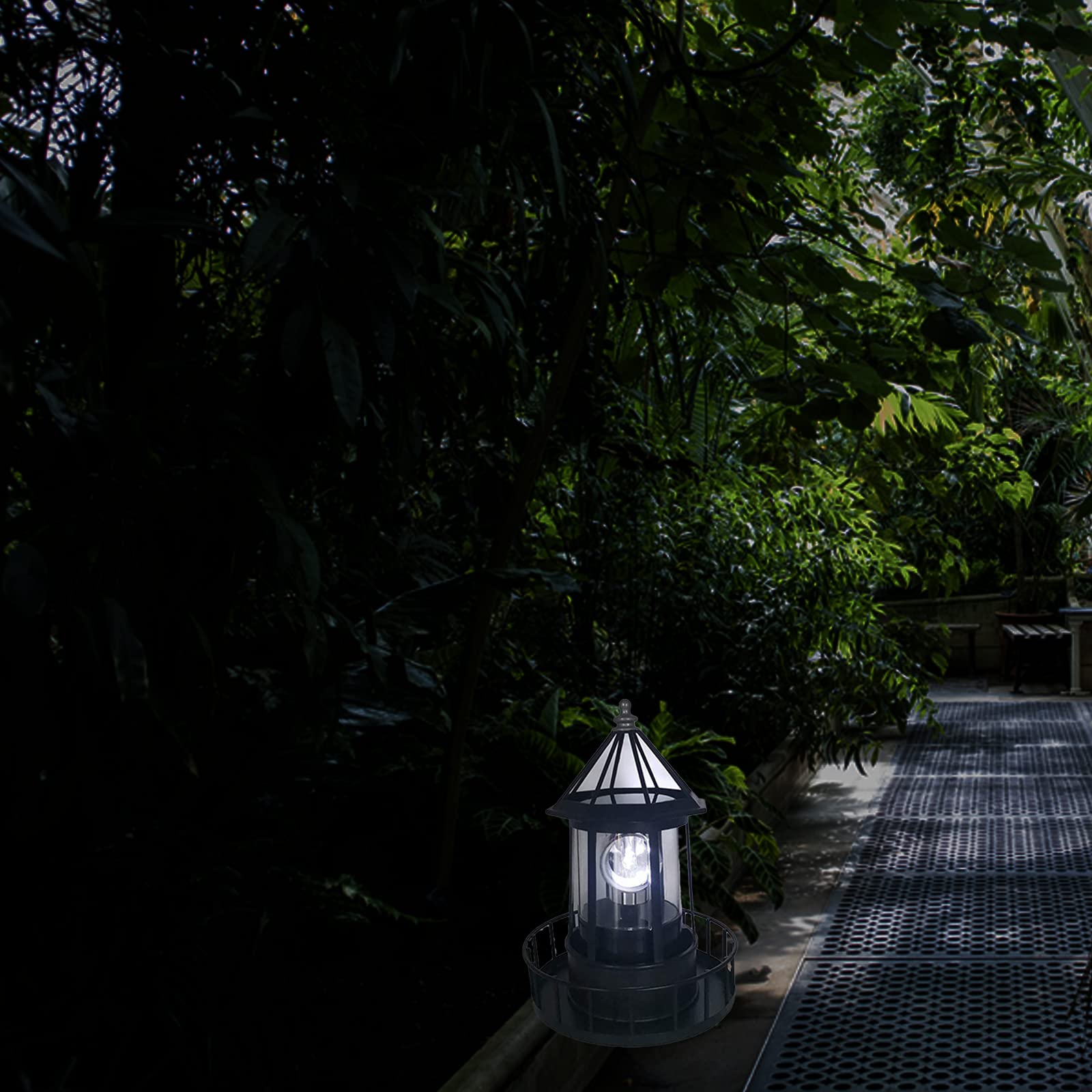 Solar Light Tower, 360-degree Rotating Light Waterproof LED, Suitable for Outdoor Home Decoration in Gardens and courtyards (Black)