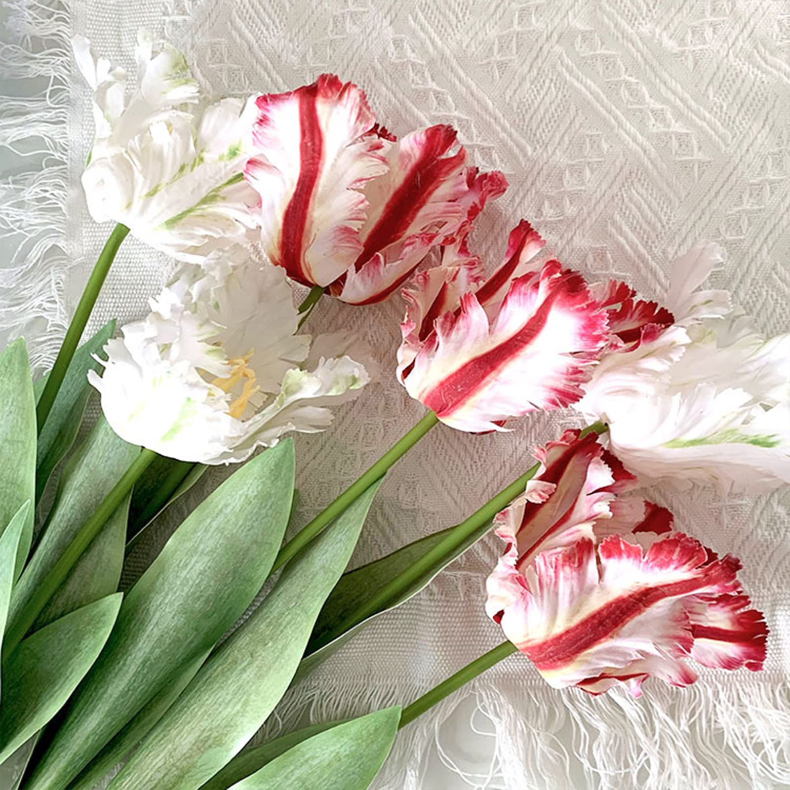 MISNODE 3PCS Artificial Parrot Tulip Flower Stems, Blue 27 Inch Parrot Tulip Bouquet, Single Head Silk Tulips Flower Branches for Wedding Bridal Bouquet Party Home Garden Decor