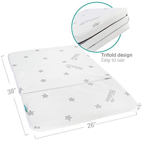 Trifold Pack and Play Mattress Topper 38" x 26", Waterproof Breathable Soft Portable Foldable Playard Mattress Pad, Baby Portable Foam Playpen Mattresses with Removable Zippered Cover White