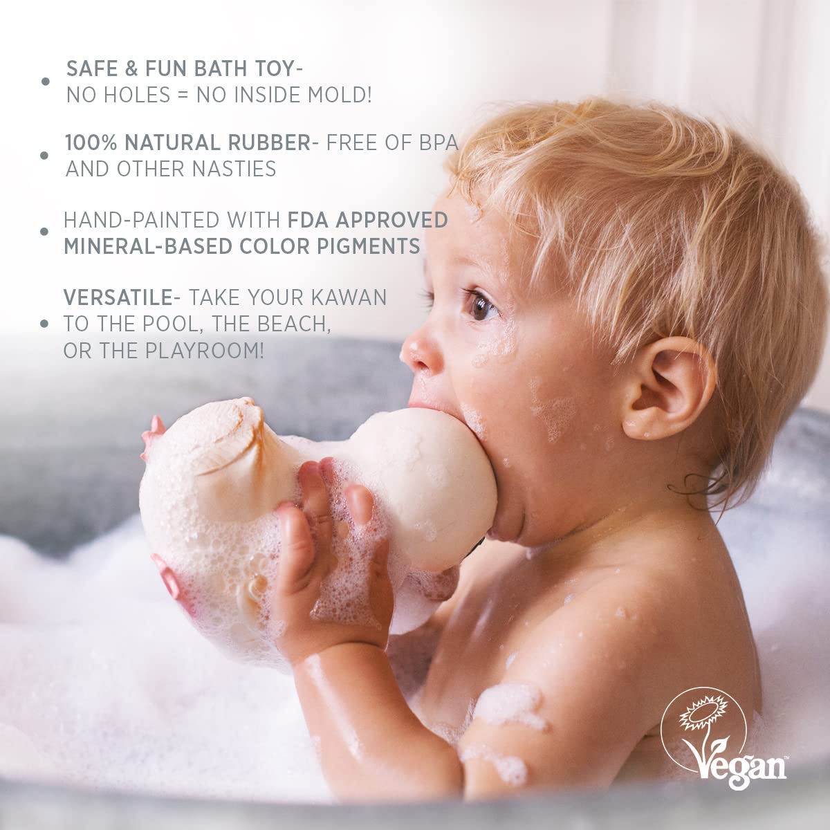 HEVEA Kawan Mini Rubber Duck - 100% Natural Rubber Baby Bath Toy - Eco Friendly, Perfect for Playing, Teething, and Bathing - Mold Free Bath Toys - Dusty Mint