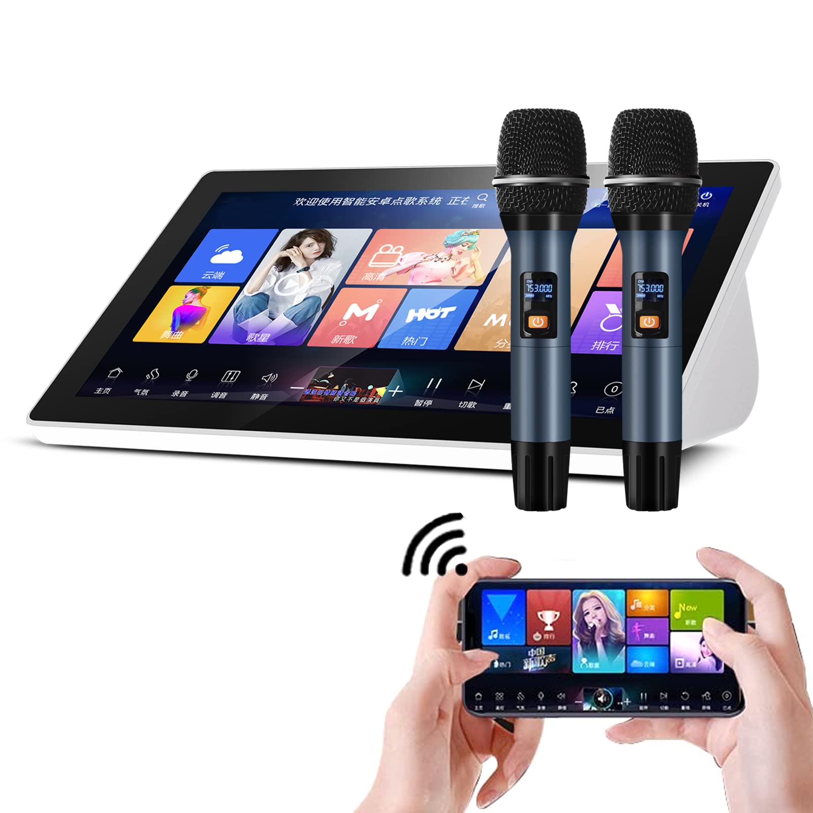 Blume 18.5” 5 in 1 Chinese Karaoke Machine, 4K Led Touch Screen, Bluetooth & App Control Karaoke Singing Player with Reverb 2 Wireless Mic, YouTube Movie Online Update (4T)