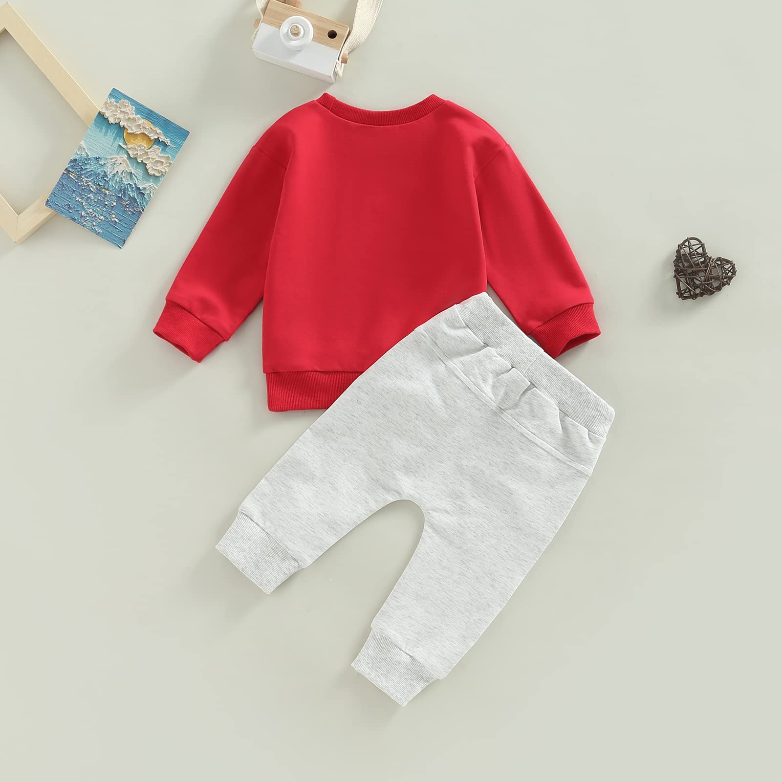 Chzstarly Toddler Baby Boy Valentine's Day Outfits Lover Boy Sweatshirt Long Sleeve Tops Infant Casual Fall Clothes (A-Red, 12-18 Months)