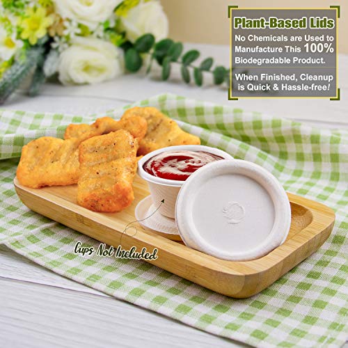 Green Earth, 2 oz Bagasse Compostable Cup Lids, Biodegradable Sugarcane Fiber Material, White, 50-Pack
