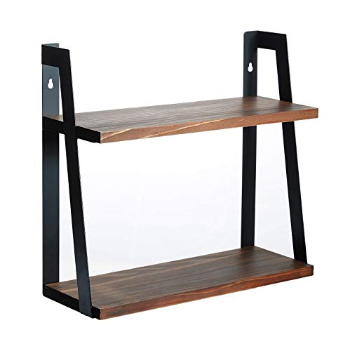 AUTREE Floating Wall Shelves, 2-Tier Rustic Wall Shelves, Floating Shelves for Bedroom, Kitchen, Living Room, Bathroom Brown