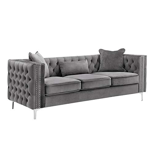 BOWERY HILL 3-Piece Tufted Modern Velvet Living Room Set in Gray